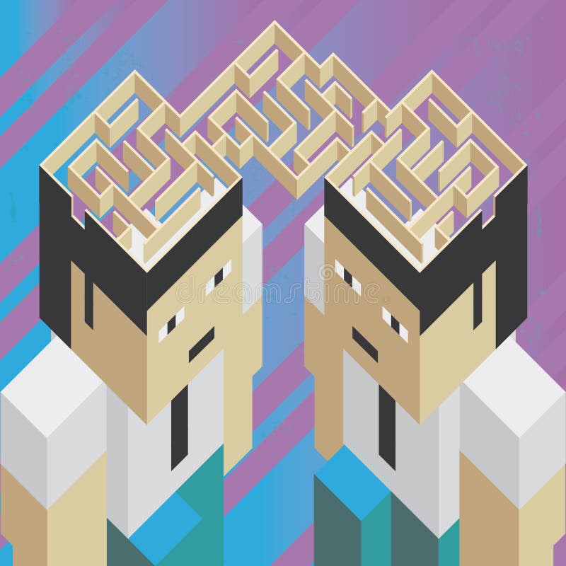 Cabezas Del Laberinto Con Pensamientos Unidos Ilustración del Vector ...