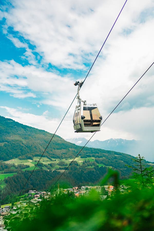 Cabin of a Cable Car Descending Down the Mountain Stock Photo - Image ...