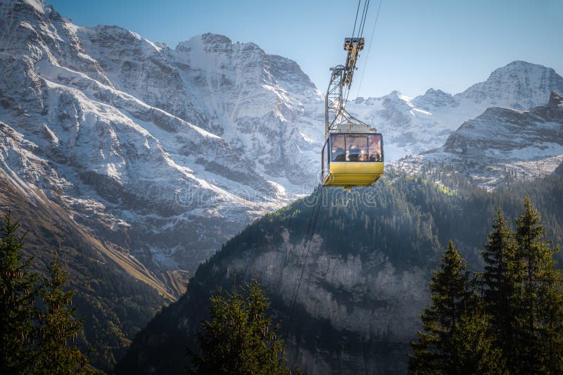 Cabin of the Cable Car in Swiss Alps Stock Image - Image of view ...