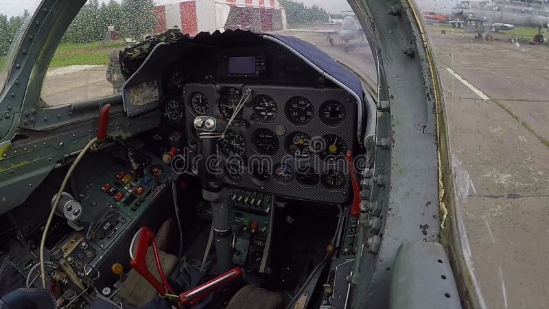 Cabin of Combat Fighter Plane. Inside View of Cockpit and Dashboard ...