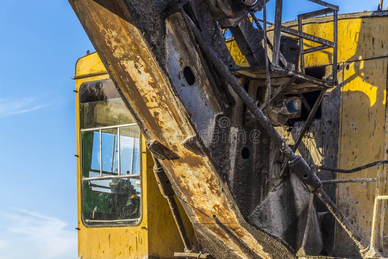 The Cabin of a Excavator with Arm, Old Rusty Digger Machine ...
