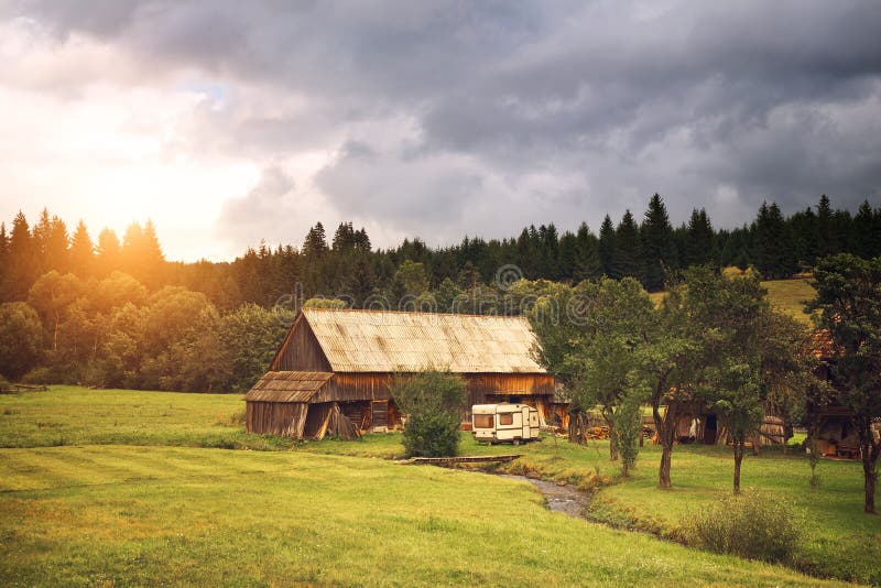 Cabin on the field stock photo. Image of country, grass - 118499506