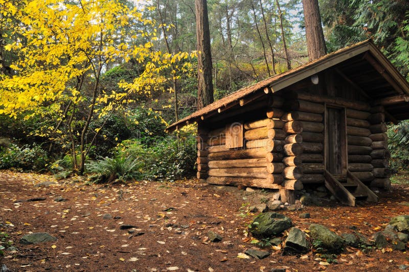 Cabin in forest stock image. Image of trail, sunset, shelter - 7112021