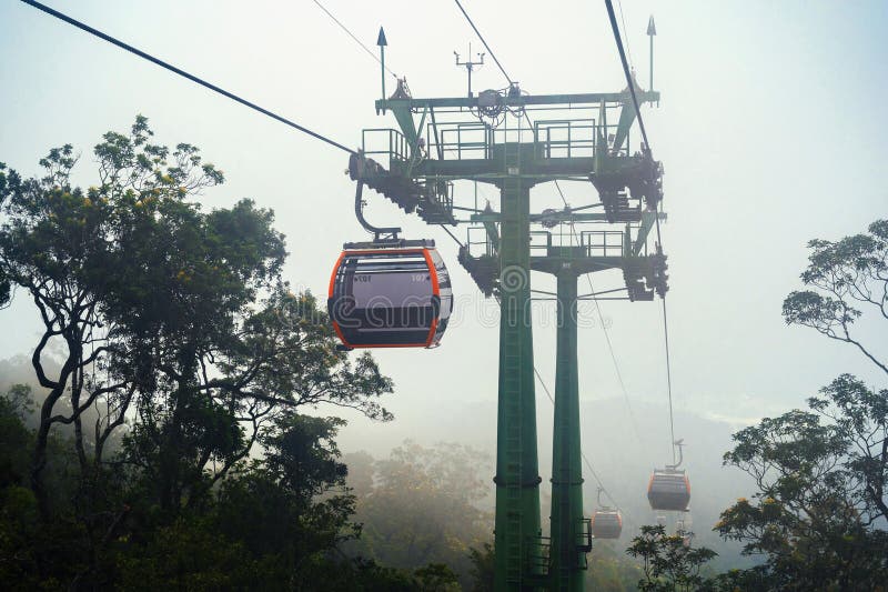Cabin of the Funicular on the Cable Car in Mountains in the Fog Stock ...
