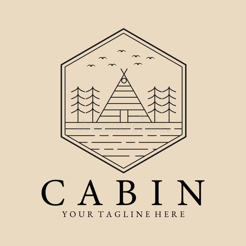 Cabin Line Art Logo, Icon and Symbol, with Emblem Illustration Design ...