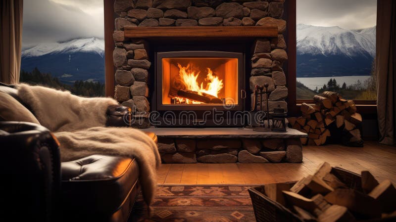 Cabin log fire stock illustration. Illustration of embers - 369419551