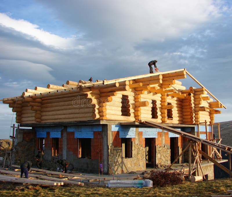Log Cabin Under Construction Stock Photo - Image of homestead, brown ...