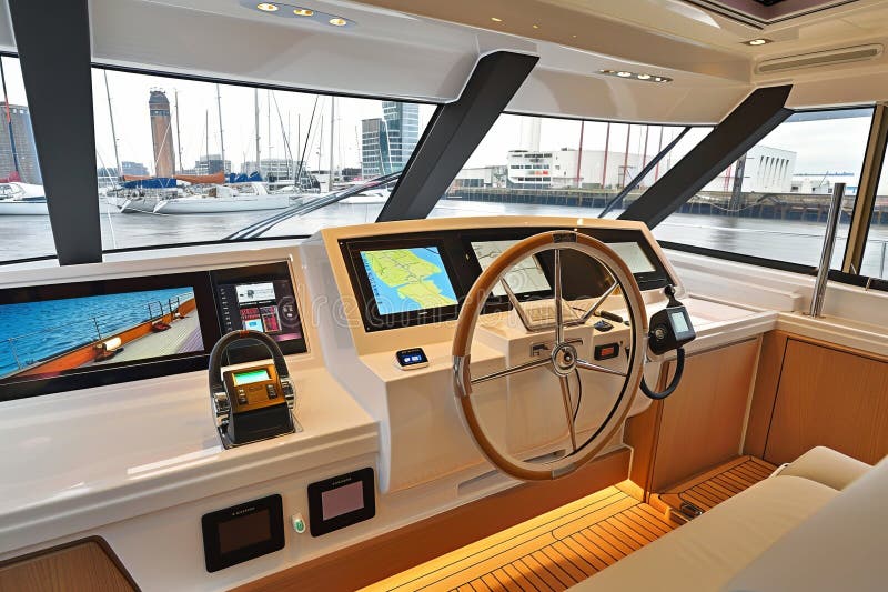 The Cabin of Luxury Yachts with Advanced Navigation Systems and Display ...