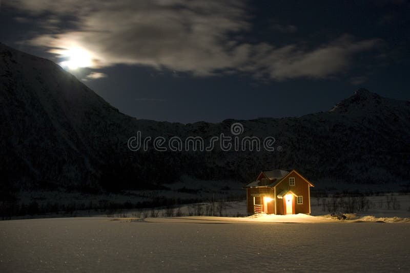 Cabin in moonlight stock image. Image of europe, dark - 4830815