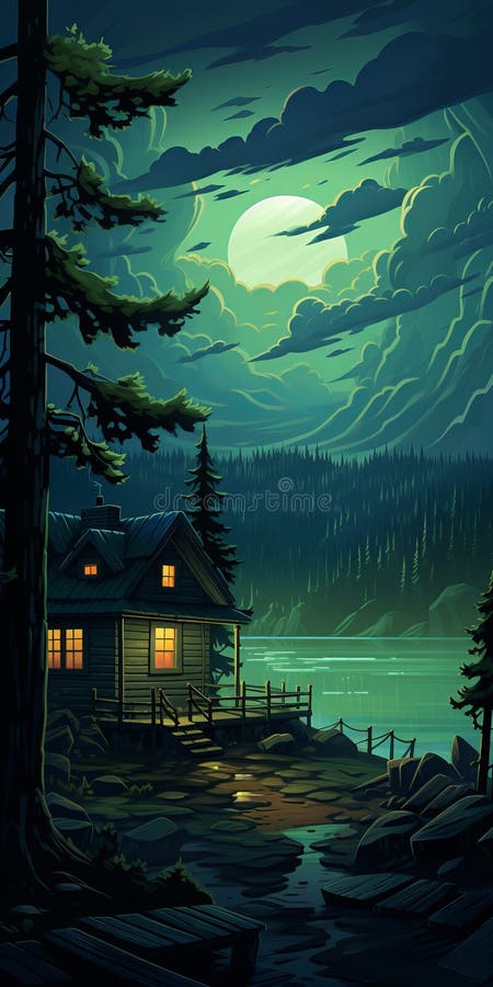 Sublime Wilderness: a Hyper-detailed Cartoon Landscape of a House at ...