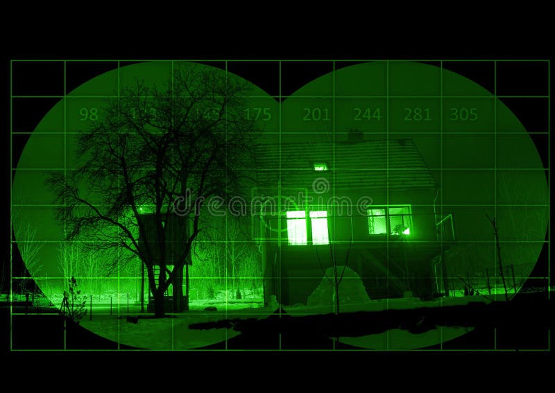 Cabin during Night through Night Vision Stock Image - Image of battle ...