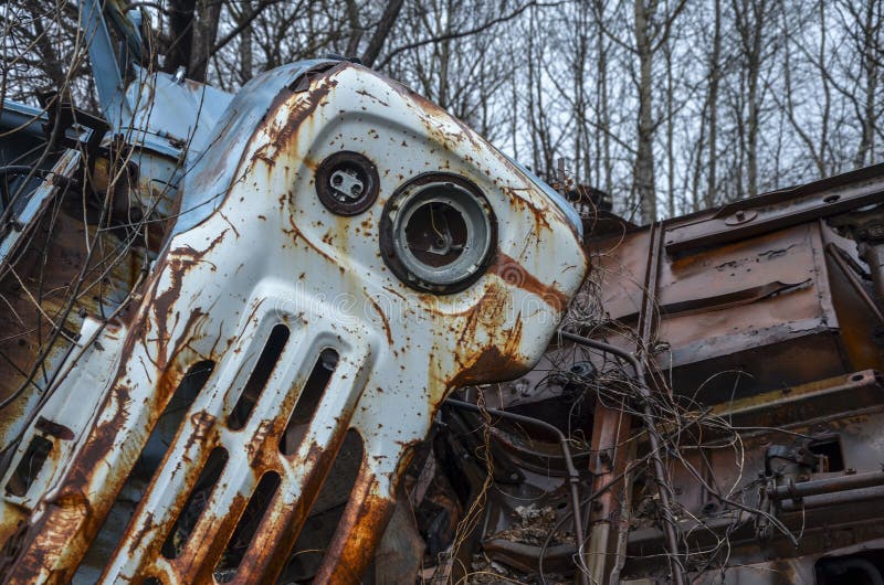 The Cabin of an Old Abandoned and Rusty Soviet Truck at the Scrap Yard ...
