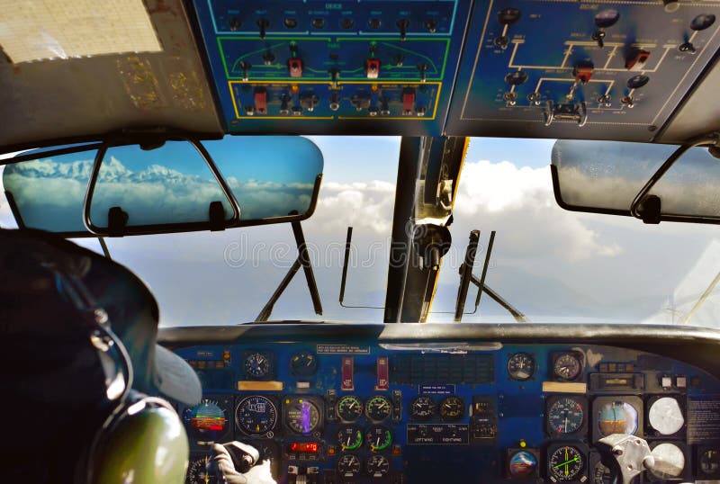The Cabin of the Old Passenger Plane with Pilot Stock Image - Image of ...