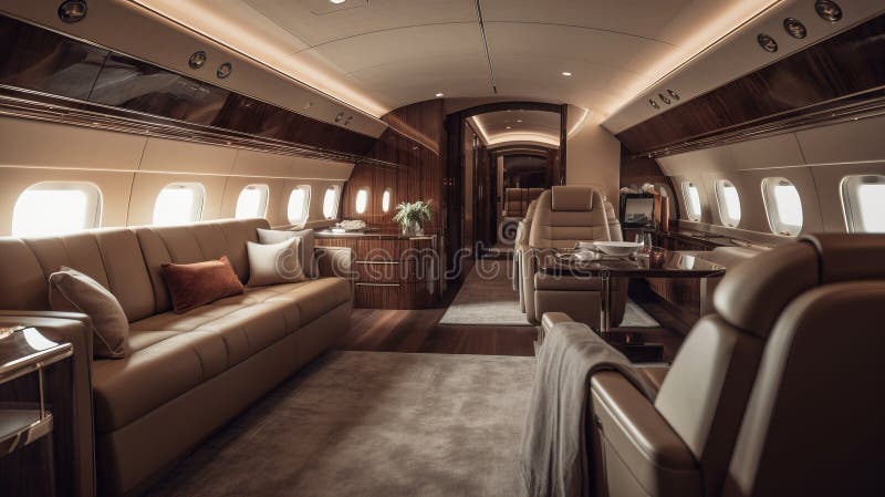 Cabin of a Private Jet or an Airplanes Business Class. Generative AI ...