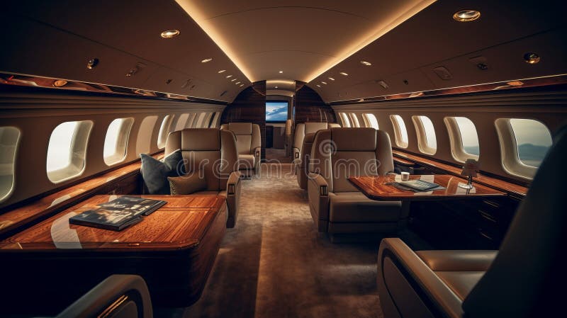 Cabin of a Private Jet or an Airplanes Business Class. Generative AI ...