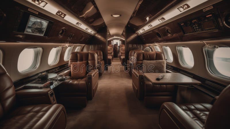 Cabin of a Private Jet or an Airplanes Business Class. Generative AI ...