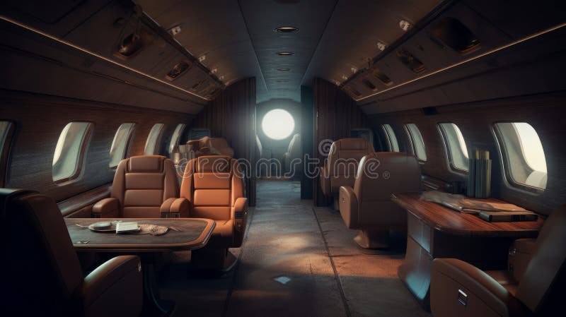 Cabin Of A Private Jet Or An Airplanes Business Class Generative Ai Stock Illustration