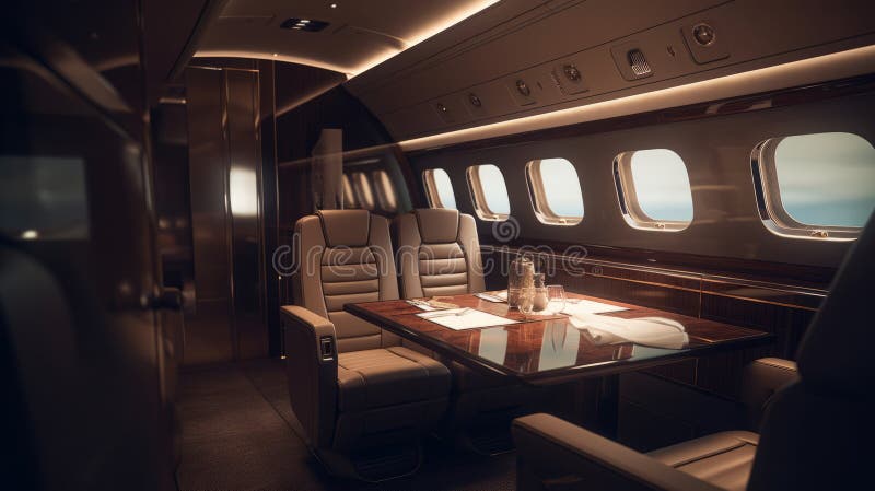Cabin of a Private Jet or an Airplanes Business Class. Generative AI ...