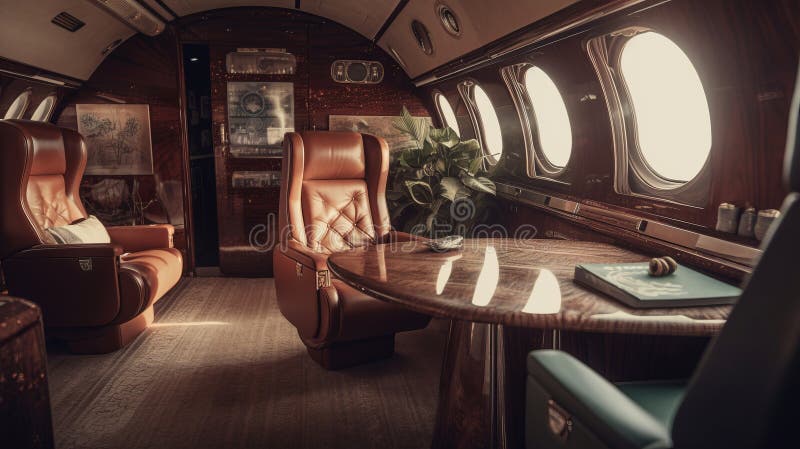 Cabin of a Private Jet or an Airplanes Business Class. Generative AI ...