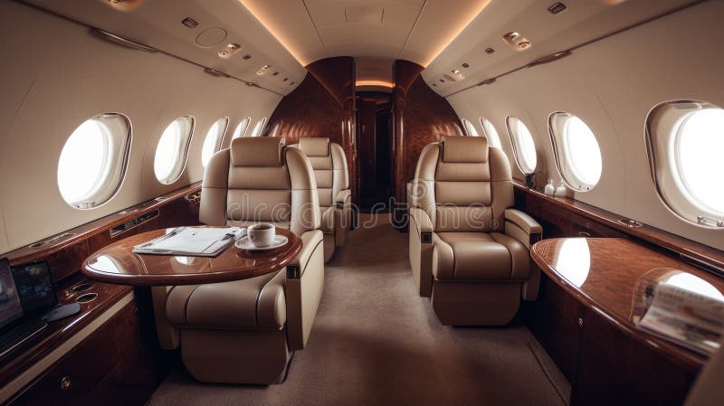 Cabin of a Private Jet or an Airplanes Business Class. Generative AI ...