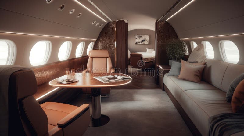 Cabin of a Private Jet or an Airplanes Business Class. Generative AI ...