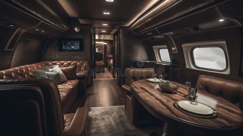 Cabin Of A Private Jet Or An Airplanes Business Class Generative Ai Stock Illustration