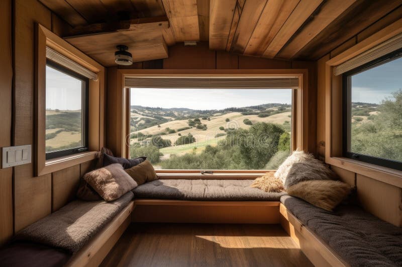 Cabin Retreat with Window Seat and View of Rolling Hills Stock ...