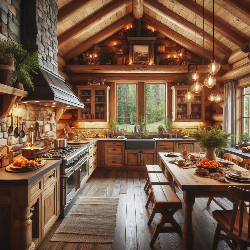 Cabin Style a Rustic Kitchen with a Focus on Natural Mate Stock ...