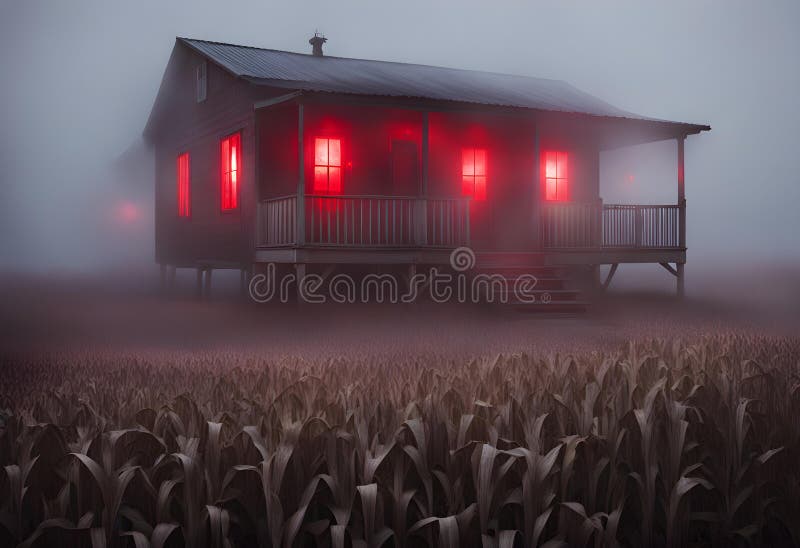 A cabin surrounded by fog stock illustration. Illustration of ...