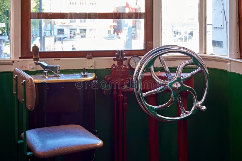 Cabin of the tram driver stock photo. Image of volt, lever - 98200236