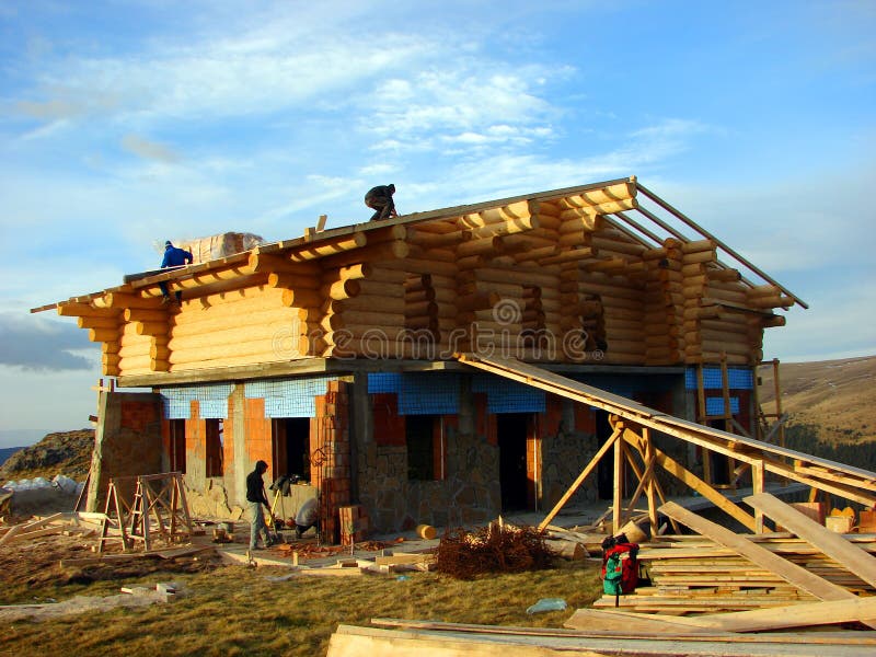 Log Cabin Under Construction Stock Photo - Image of homestead, brown ...