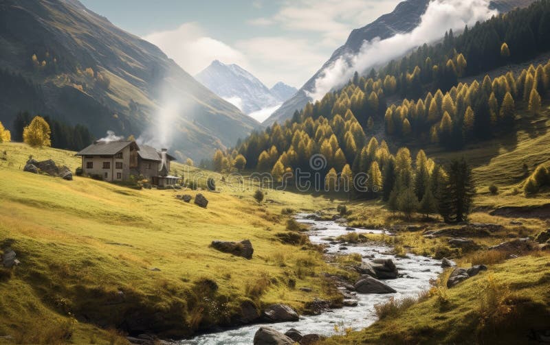 Cabin in the Valley. Created by Generative Artificial Intelligence ...