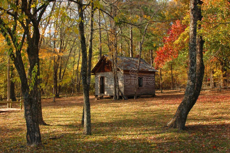 Log Cabin in Fall Woods stock image. Image of house, cabin - 34933565