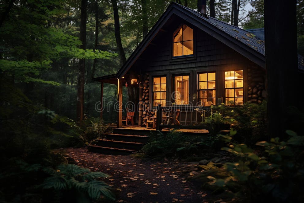 Cabin in the Woods at Night Stock Image - Image of scary, shadowy ...