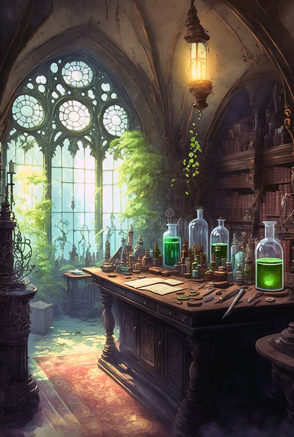 Cabinet of Alchemist, Interior of Laboratory, Medieval Scientist Stock ...