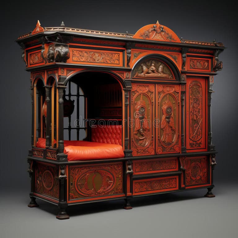 Luxurious Four-poster Cabinet Bed with Regal Dark Wood Accents Stock ...