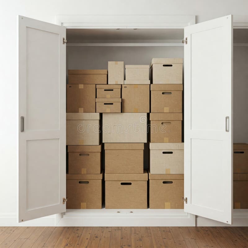 A Cabinet Densely Filled with Cardboard Boxes. Stock Image - Image of ...
