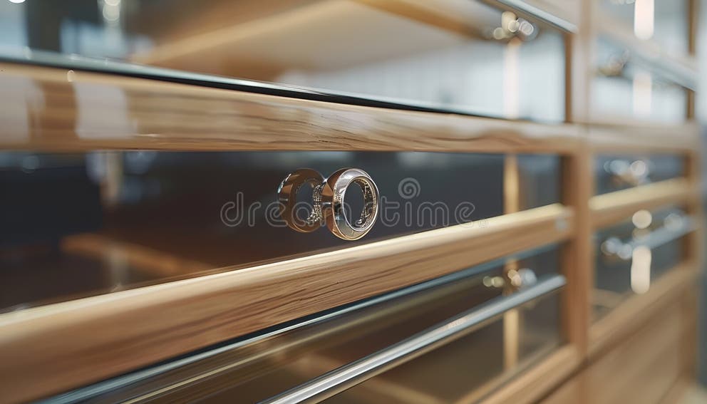 Cabinet of Glass and Drawers All Closed. Wooden Drawers with Metal Pull ...