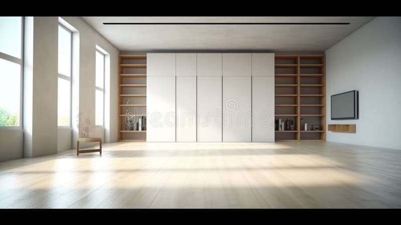 Cabinet in a Modern Empty Room, Minimal Design Stock Illustration ...
