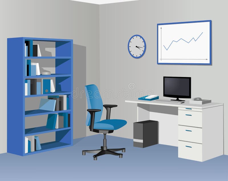 Blue office interior stock illustration. Illustration of clock - 9570113