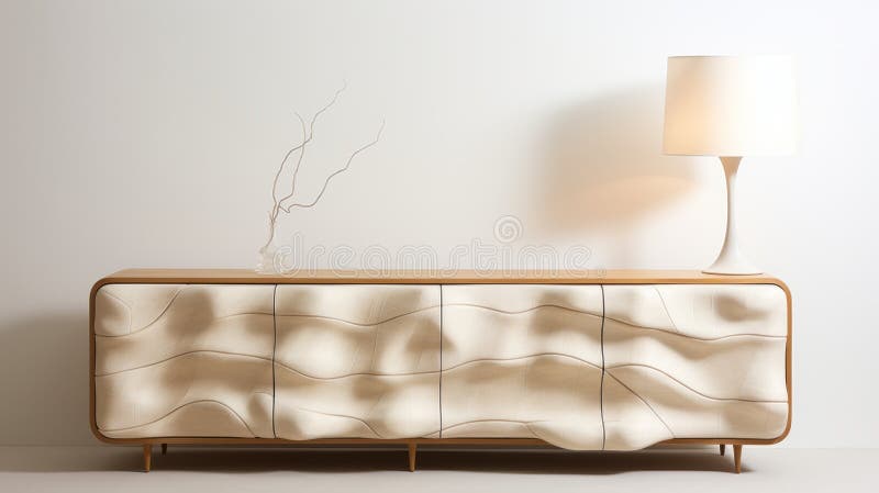 Modern White Sideboard with Painted Waves - Golden Light Style Stock ...