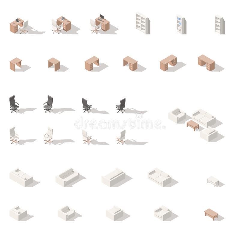 Cabinet or Workplace Low Poly Isometric Icon Set Stock Vector ...