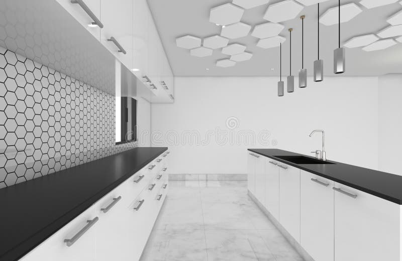 Cabinets Kitchen Area Ideas, 3D Rendering Mock-up Concept Design Stock ...