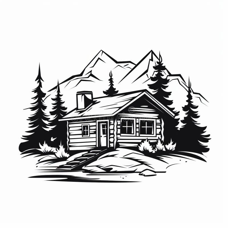 Simple Mountain Cabin Vector Art Design Stock Illustration ...