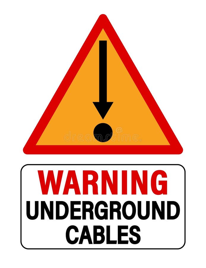 Warning Underground Cables. Orange Triangle Sign with Symbol and Text ...