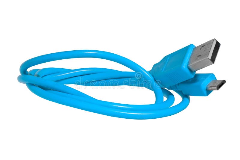 Cable Azul Con El Usb En El Micro-USB Aislado En El Fondo Blanco Imagen ...