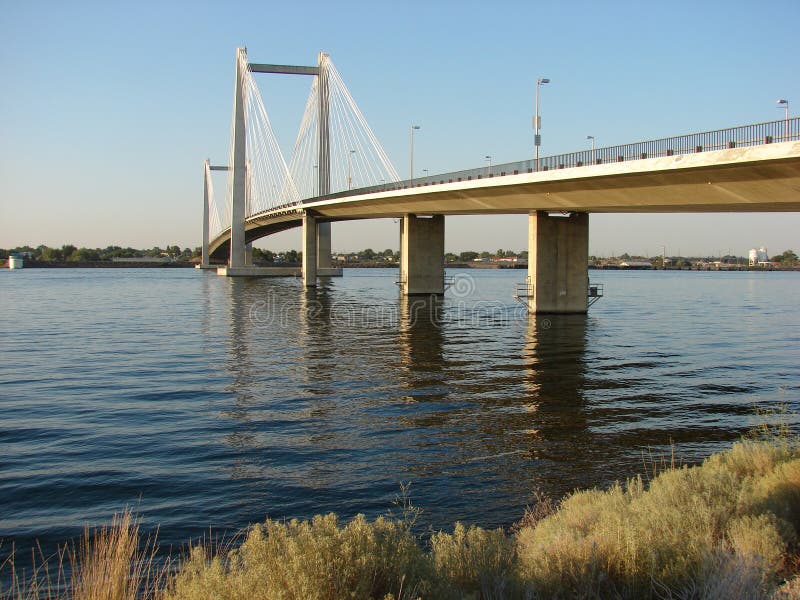 Cable Bridge Over Columbia River Stock Image - Image of brush, cable ...