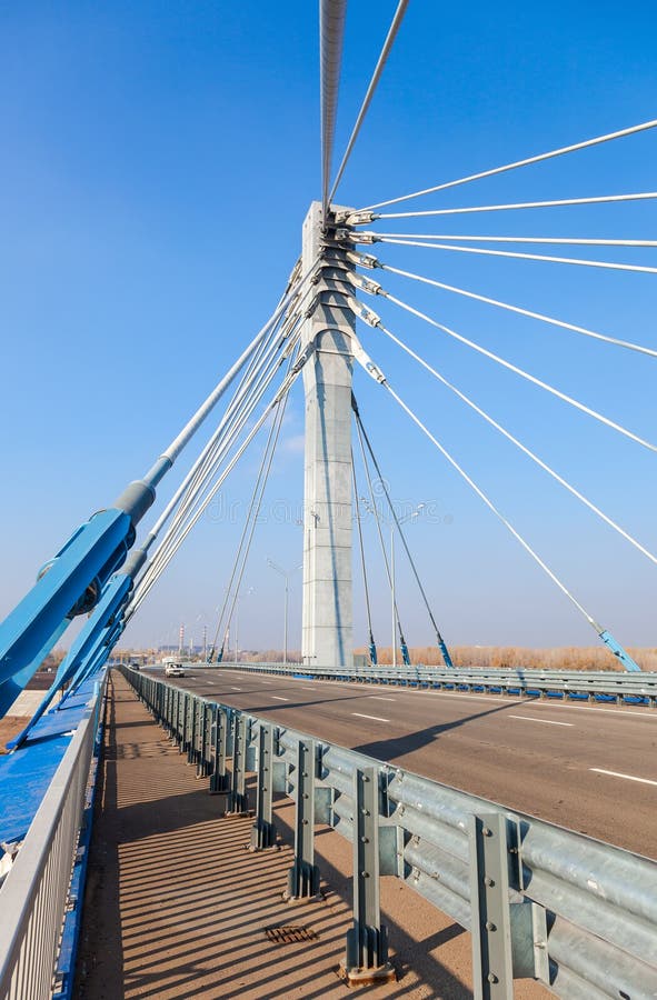 Ð¡able Bridge through Samara River, Russia Stock Photo - Image of ...
