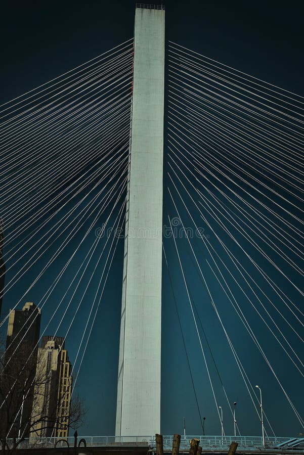 Cable bridge tower stock image. Image of transportation - 206988221