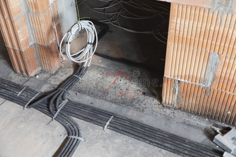 Cable Canal for Eletric Installation at the Construction Site with Red ...